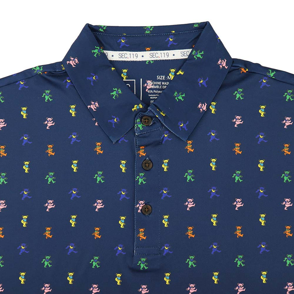 Grateful Dead | Performance Polo | Blue-Stripe Dancing Bear – Section 119